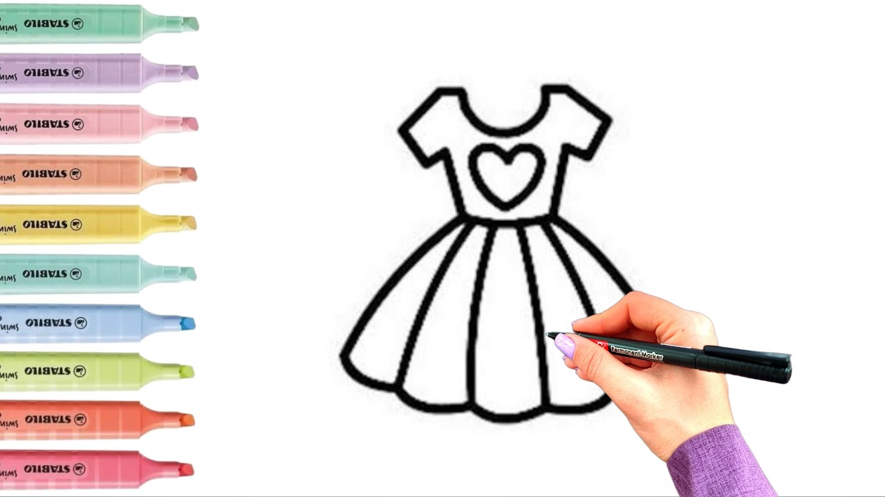 How to draw Princess Dress | Frock baby dress drawing for kids ...