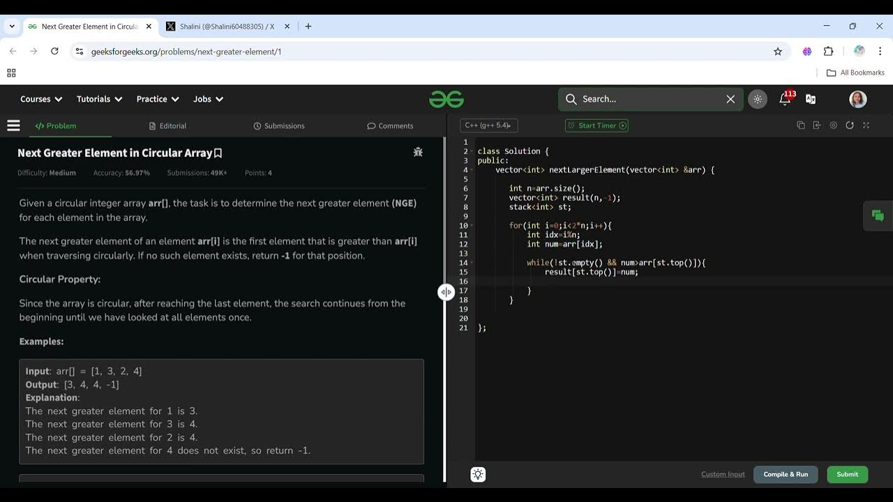 Next Greater Element in Circular Array | GFG POTD | Stack Question | GeeksforGeeks - YouTube