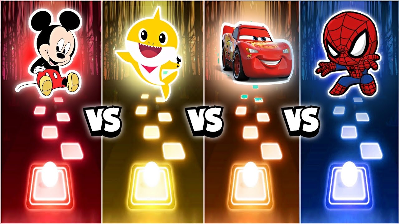 Mickey Mouse - Baby Shark - Disney Cars - Spiderman - Tiles hop - YouTube