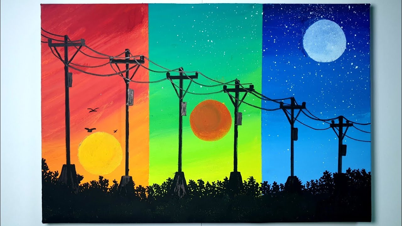 Three Seasons Scenery Painting / Acrylic Painting Tutorial for ...