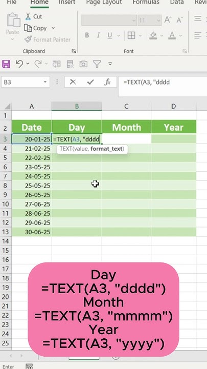 Convert Date To Day Month And Year In Excel Excelshorts Excel