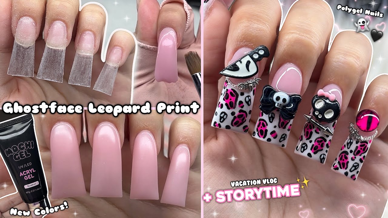 GHOSTFACE LEOPARD PRINT POLYGEL NAILS! EASY HALLOWEEN NAIL ART & NAIL ...