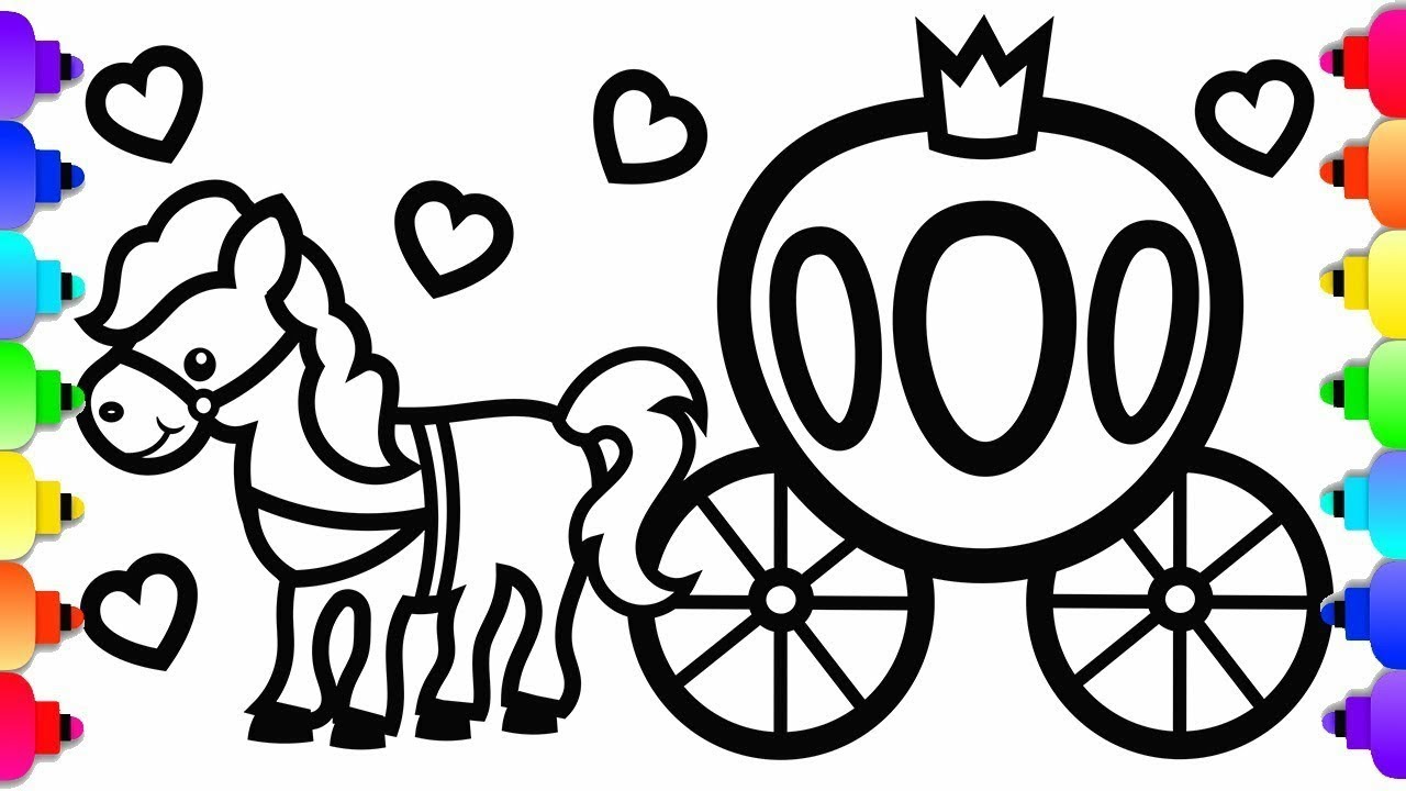 Princess Horse And Carriage Drawing & Coloring For Kids & Toddlers ...