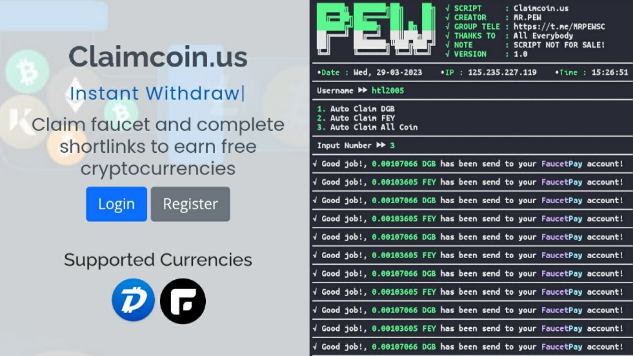 Script Claimcoin Auto Claim DGB + FEY To Wallet FaucetPay Instantly ...