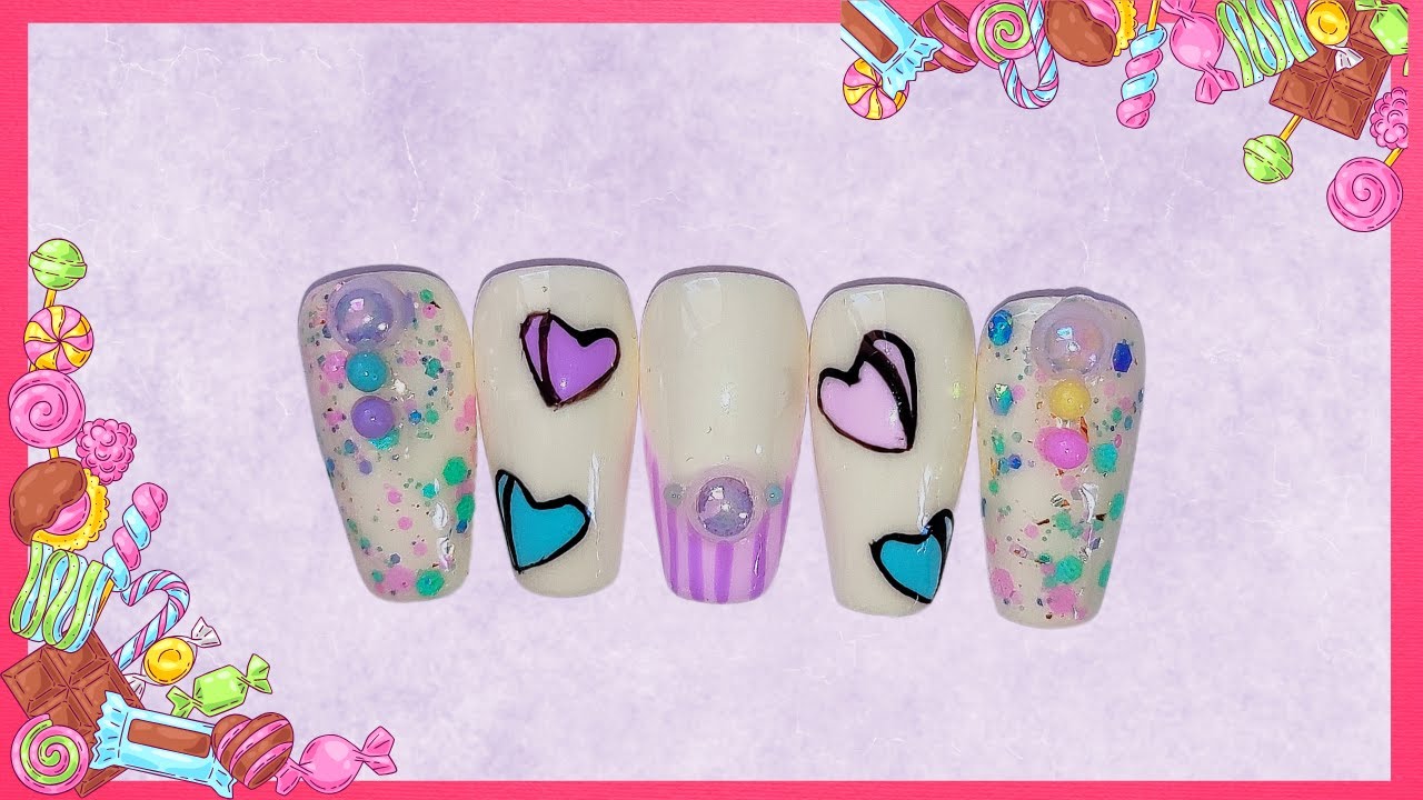 SUPER CUTE! Candy Heart Nails! 🍬🍭 - YouTube
