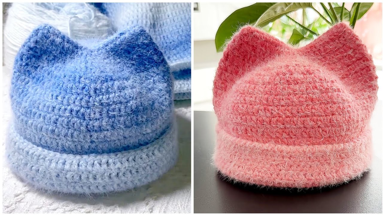 💥Cute and Warm Cat Ear Hat /Easy Crochet Hat Pattern for Beginners🔥 ...
