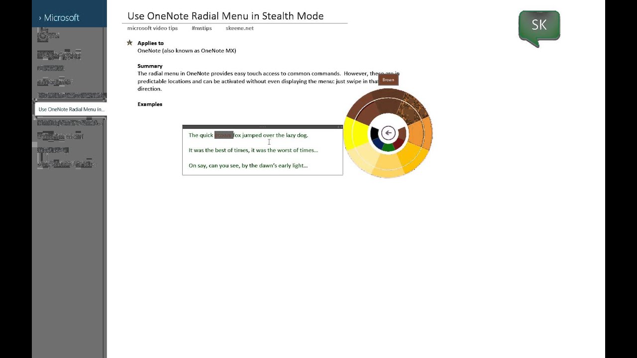 Radial menu in OneNote - YouTube