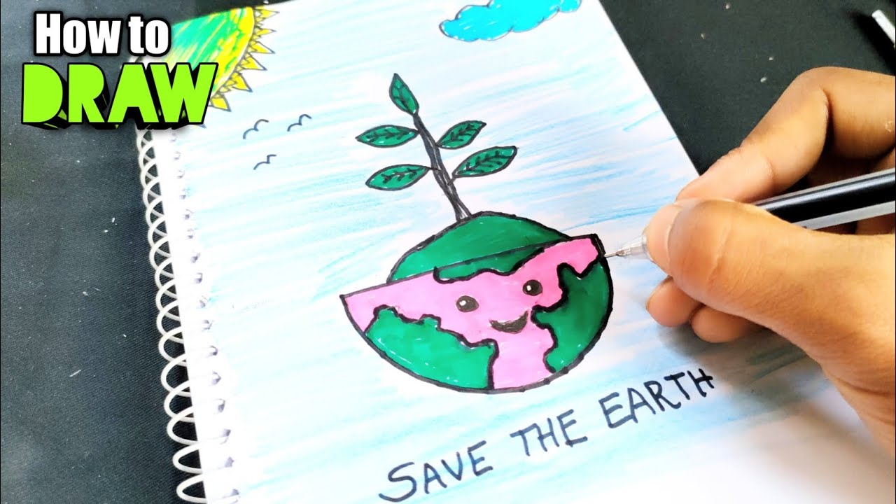 Save The Earth Drawing !! How to draw Creative Drawing tree and earth ...