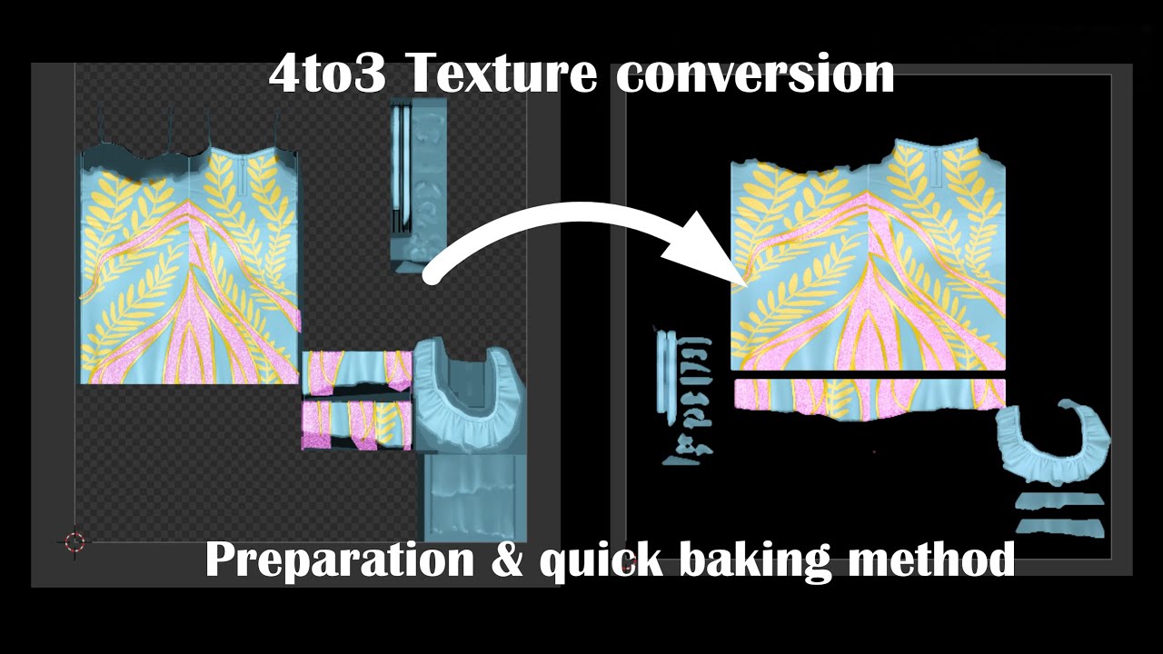 UV to UV baking method 4to3 textures conversion - YouTube