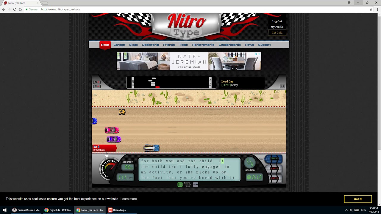 Nitro Type 110 WPM Race (With Typing sounds and music) - YouTube