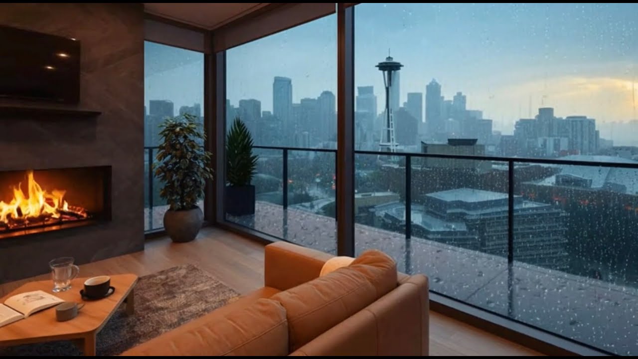 Relax Above Seattle 🌧️ | 4K Rainy Overcast High-Rise Ambience - YouTube