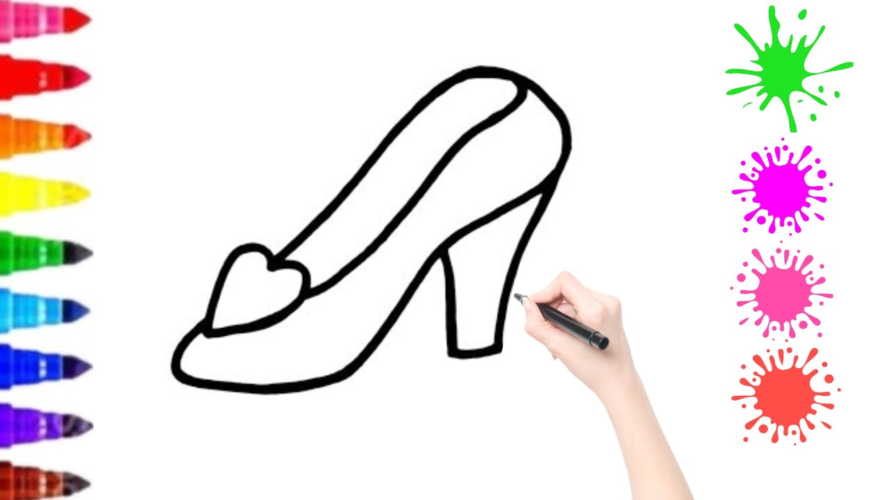 How to draw a princess shoe|Drawing and coloring for kids &toddlers ...