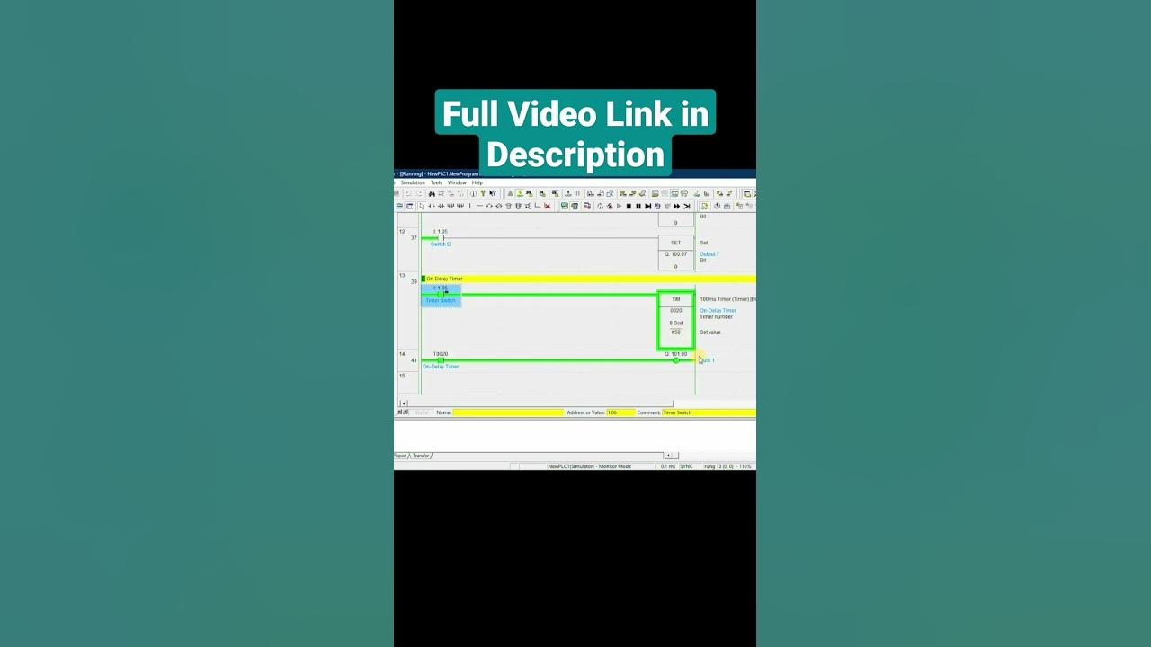 Plc Timer Programming On Delay Timer On Delay Timer In Cx Programmer Plc For Beginners 34