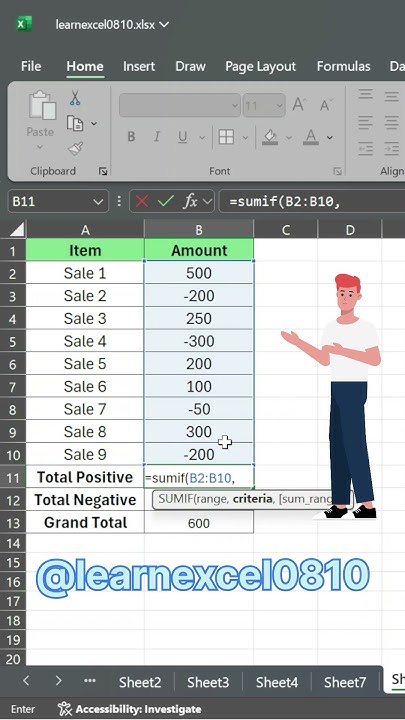 Summation of Negative Numbers #excelforjob #excelhacks #exceltricks @LearnExcel0810 - YouTube