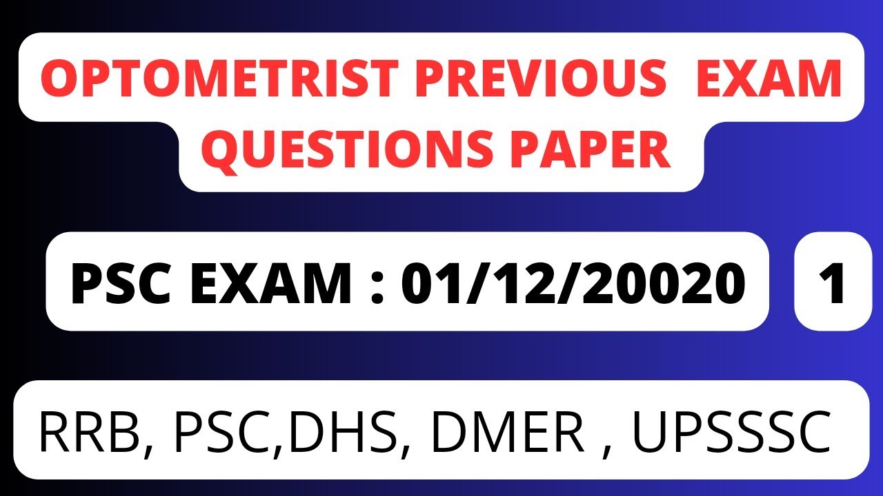 Optometrist Previous year Govt question paper for practice | kerala psc ...