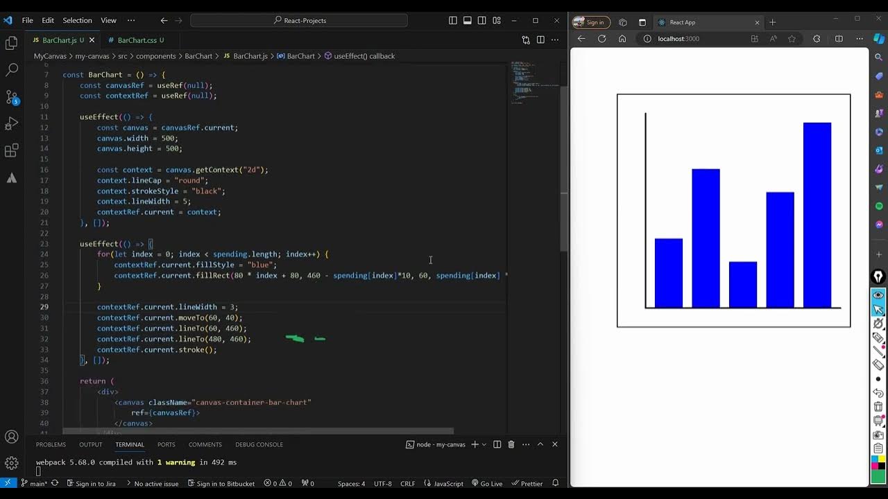 How to create bar charts with animation on HTML5 Canvas | Canvas API | React js - YouTube