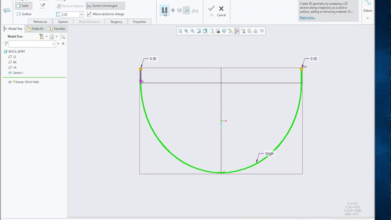 PTC Creo 6: Sheetmetal - Simple curved shape - YouTube