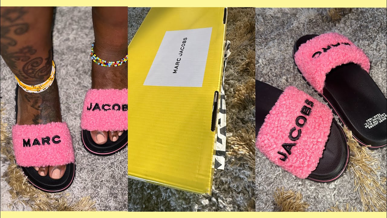Marc Jacobs The Fluffy Pink Slide Unboxing - YouTube