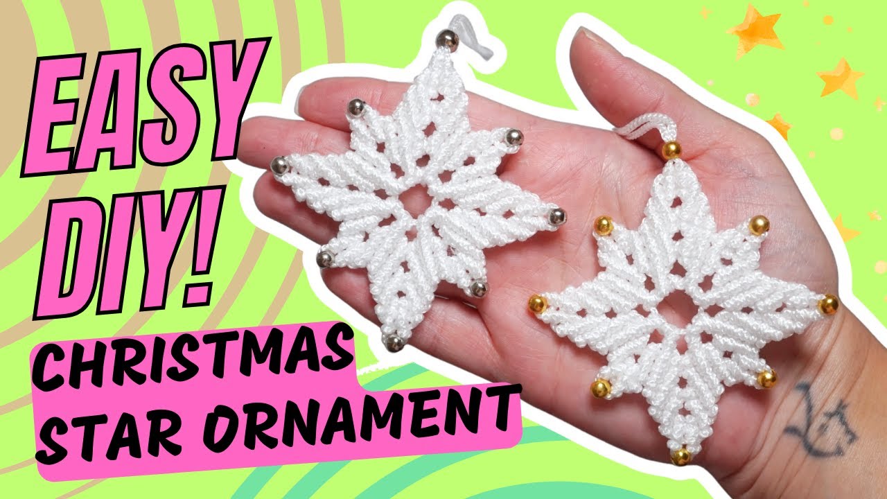 How to make Christmas tree macrame snowflake ornament: DIY macrame ...