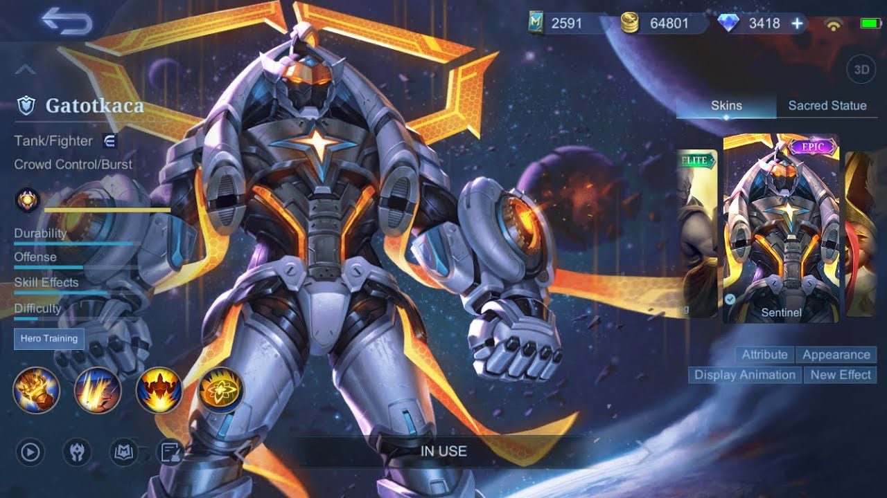 Gatotkaca’s Sentinel Epic Skin Effects- Mobile Legends Bang Bang - YouTube