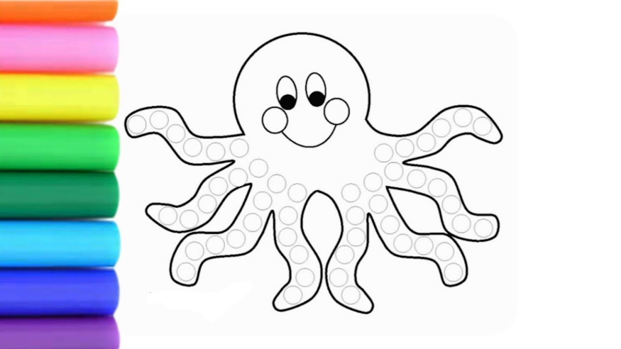How to draw a cute Octopus | easy drawing and coloring with crayons ...