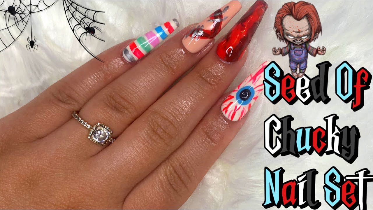 Chucky Gel Nail Sets| Halloween Nail Tutorial - YouTube