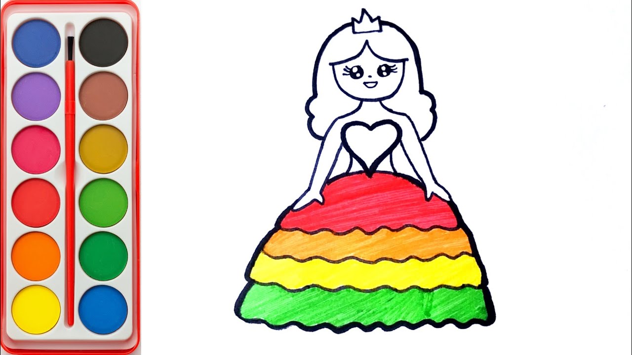 how to draw a cute princess 👑 wearing a beautiful rainbow 🌈🌈 dress ...