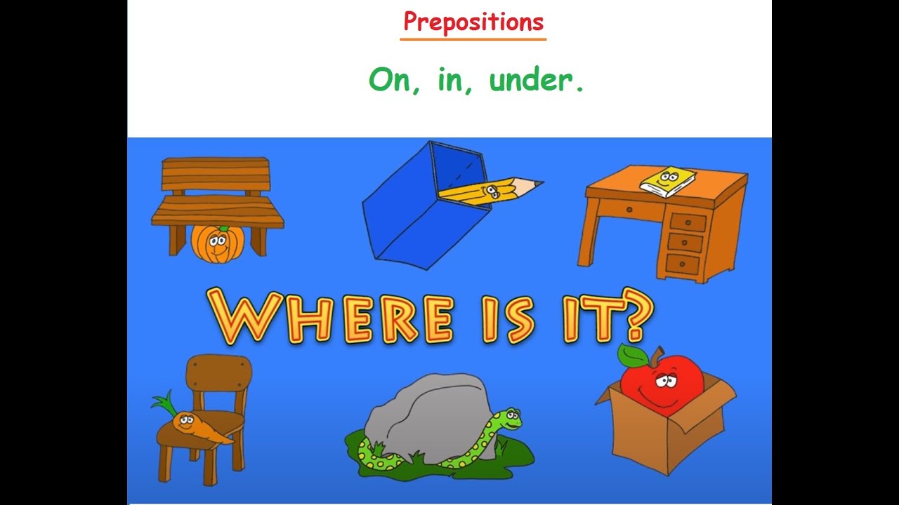 Prepositions: on, in, under. "Where is it ?" - YouTube