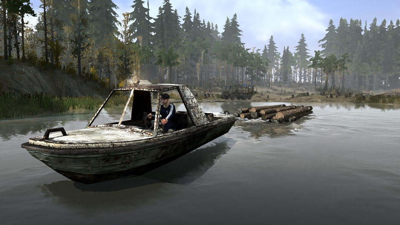 Perahu Boat Tarik Kayu Log Di Sungai Sempit | Mudrunner - YouTube