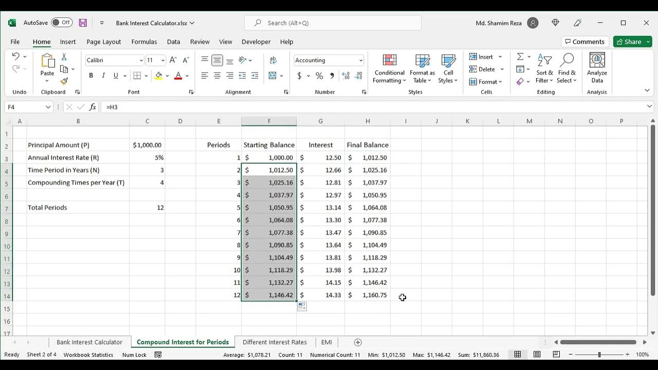 Bank Interest Calculator Excel Sheet - YouTube