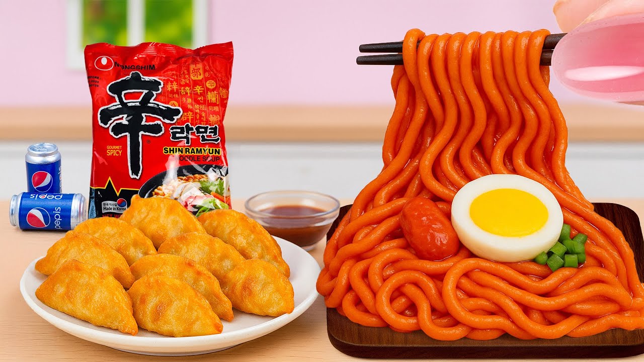 Miniature Cooking Spicy Shin Ramen Noodles 🍜 with Crispy Fried ...