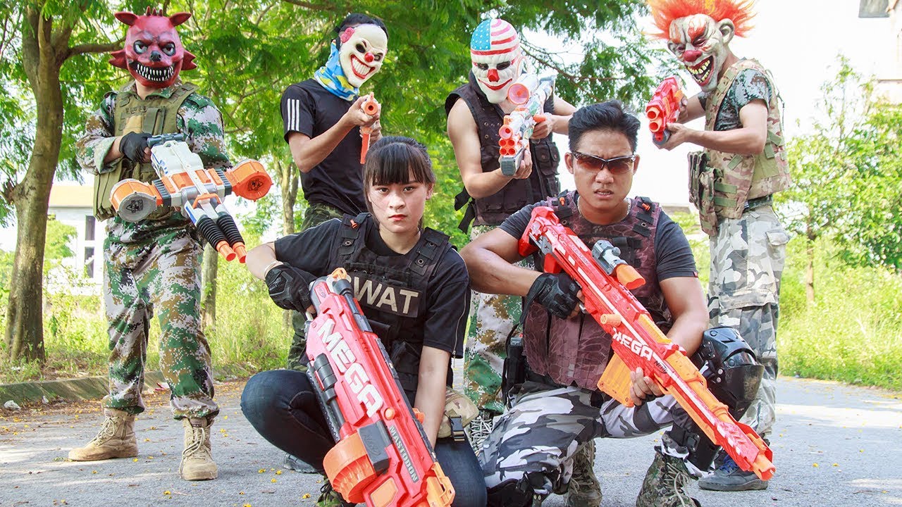 NERF WAR : Special Police SWAT Warriors Nerf Guns Fight Criminal Group ...