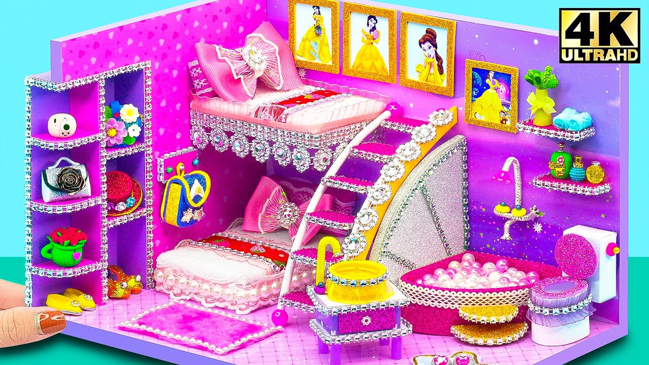 How To Make Purple Princess House has Twin Bunk Bed from Cardboard ️ ...