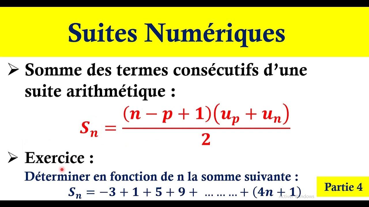 suites arithmétiques : somme des termes consécutifs d'une suite ...