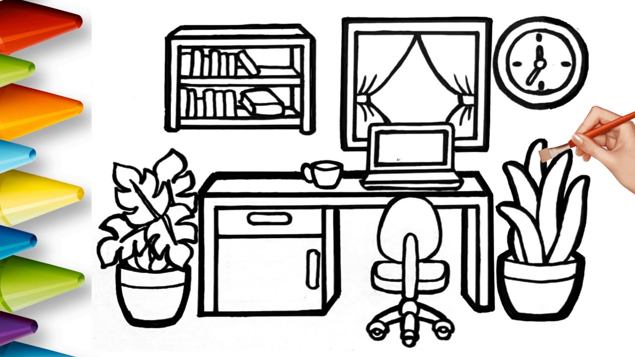 STUDY ROOM Drawing and Coloring for Kids and Toddlers | Cách vẽ phòng ...