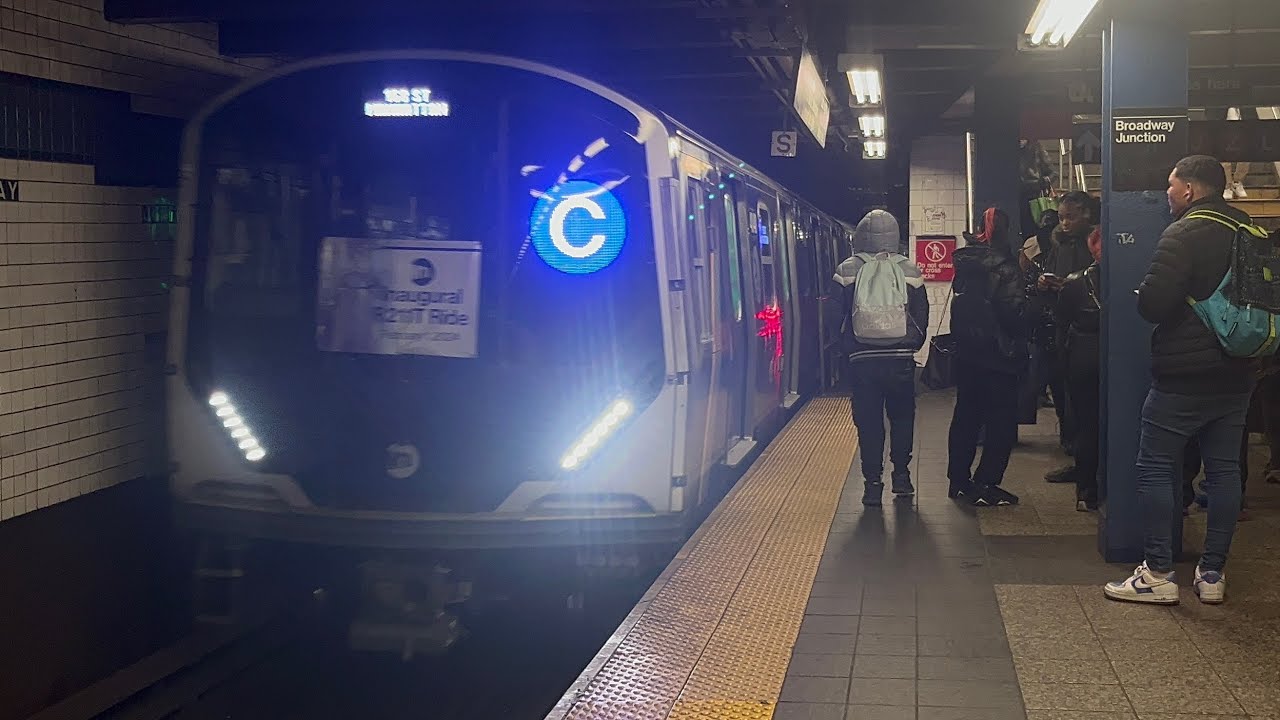 First day of service MTA R211T C train at Broadway Junction going NB to ...
