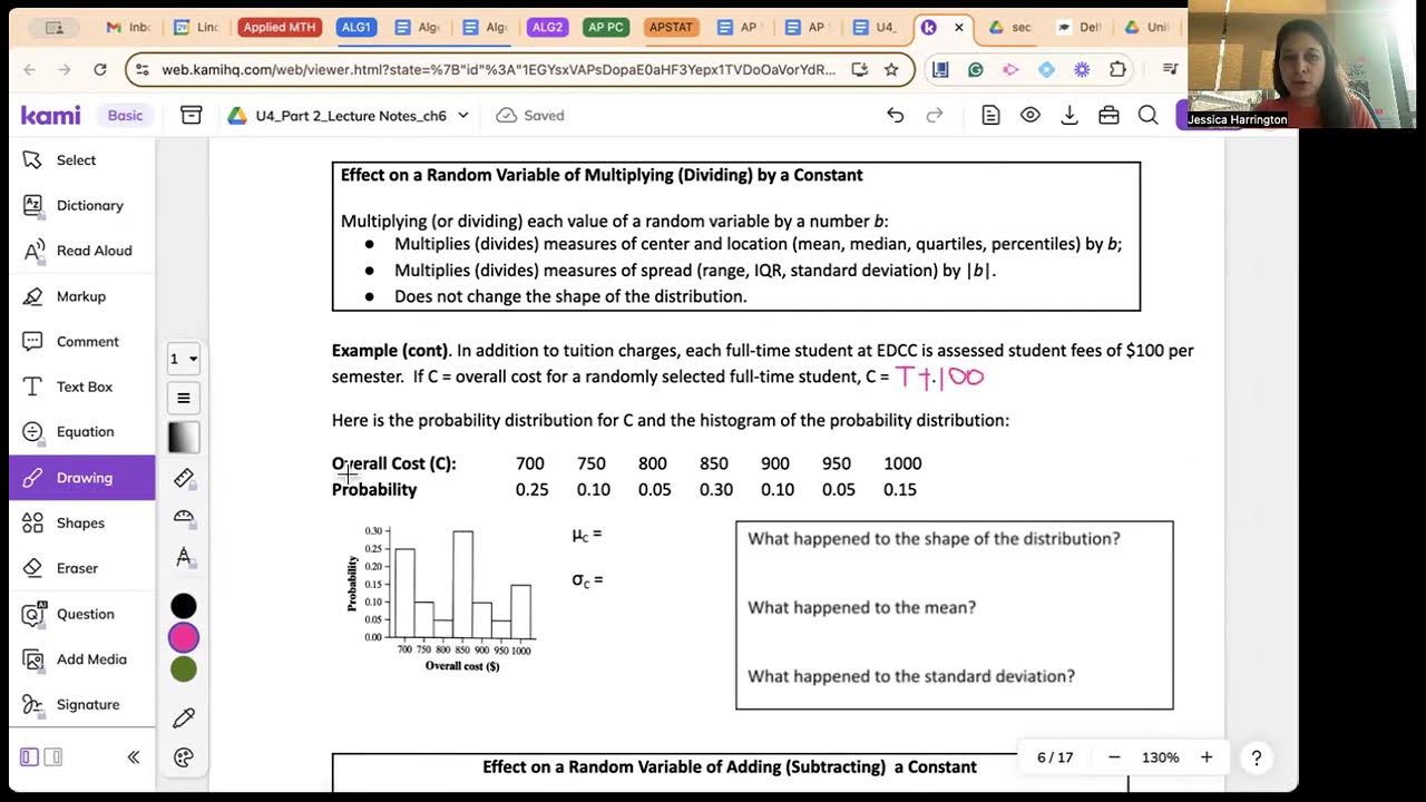 AP Stat U4 Part 5 Transforming and Combining Random Variables (Video 1 ...