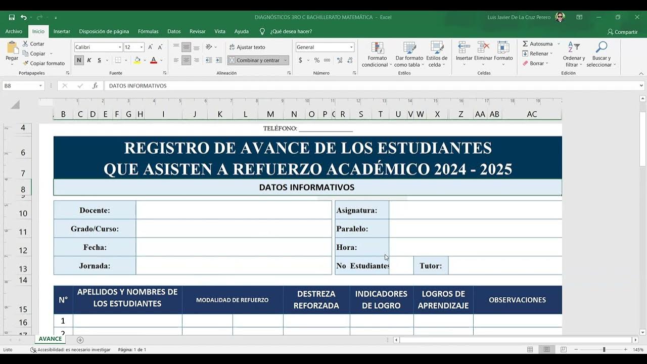 REGISTRO DE AVANCE DE LOS ESTUDIANTES QUE ASISTEN A REFUERZO ACADÉMICO ...