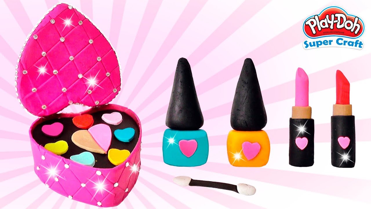 Play Doh Dolls Cosmetics Set DIY How to Make Eyeshadow Lipstick Nail ...