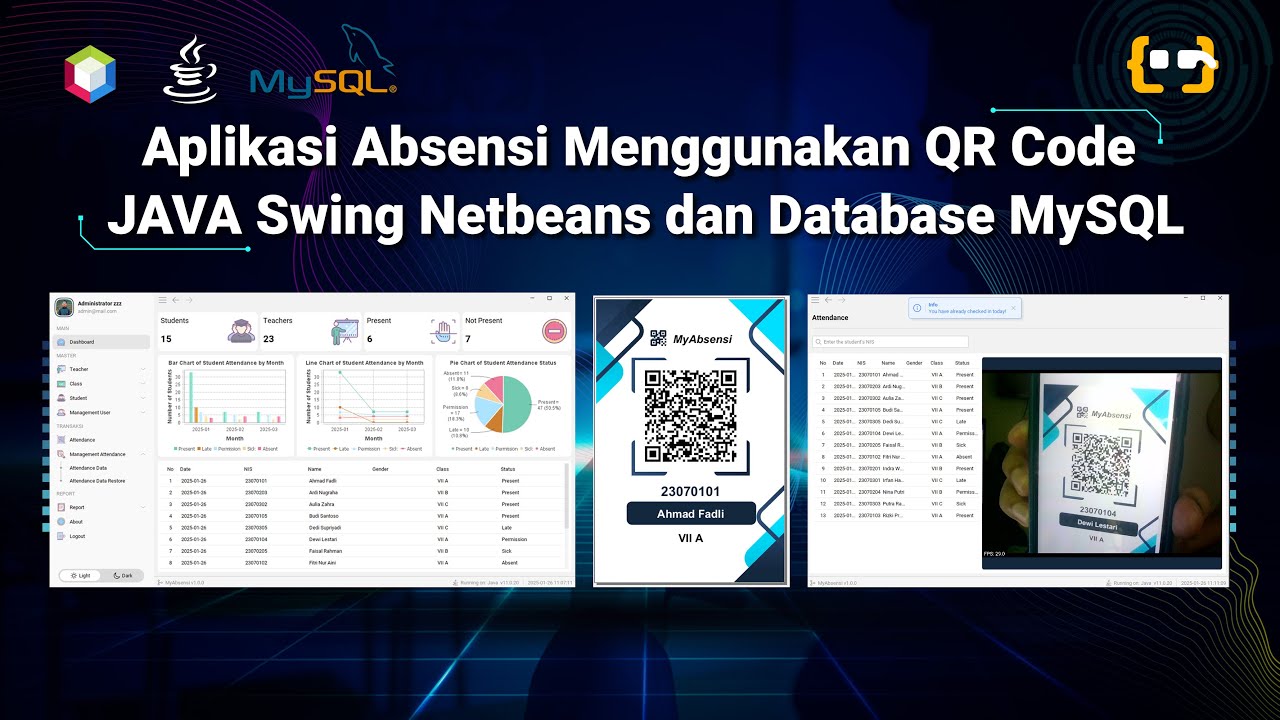 [Demo] Aplikasi Absensi Menggunakan QR Code | JAVA Swing Netbeans & Database MySQL - YouTube