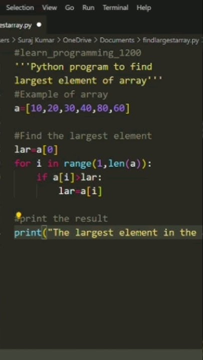 Python Program to find largest element in an array | #coding #programming #python #shorts - YouTube