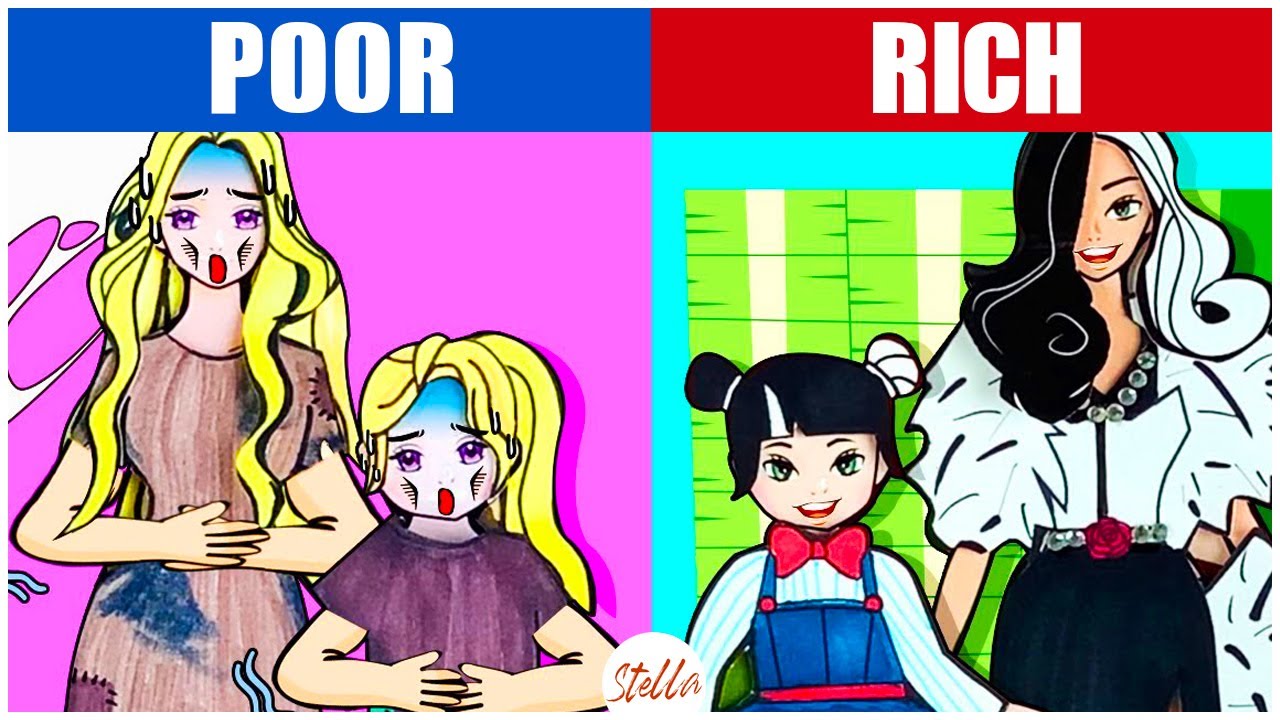 Paper dolls dress up - Rich mom vs Poor mom - Barbie story - YouTube