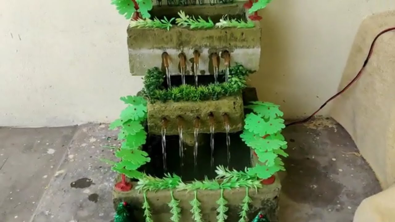 #BEAUTIFUL WATERFALL MAKING WITH CEMENT \\ AMAZING CEMENT CRAFT MAKING ...