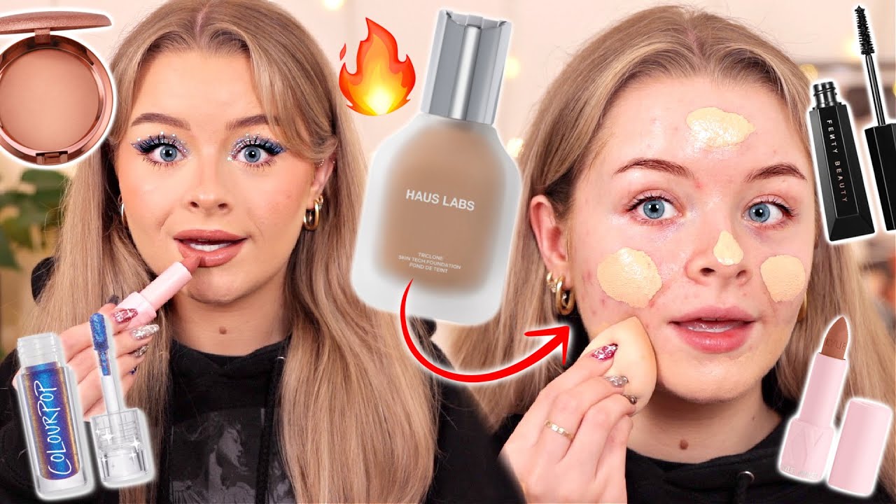 TESTING *NEW IN* MAKEUP!!! (Finally trying Haus Labs foundation ...