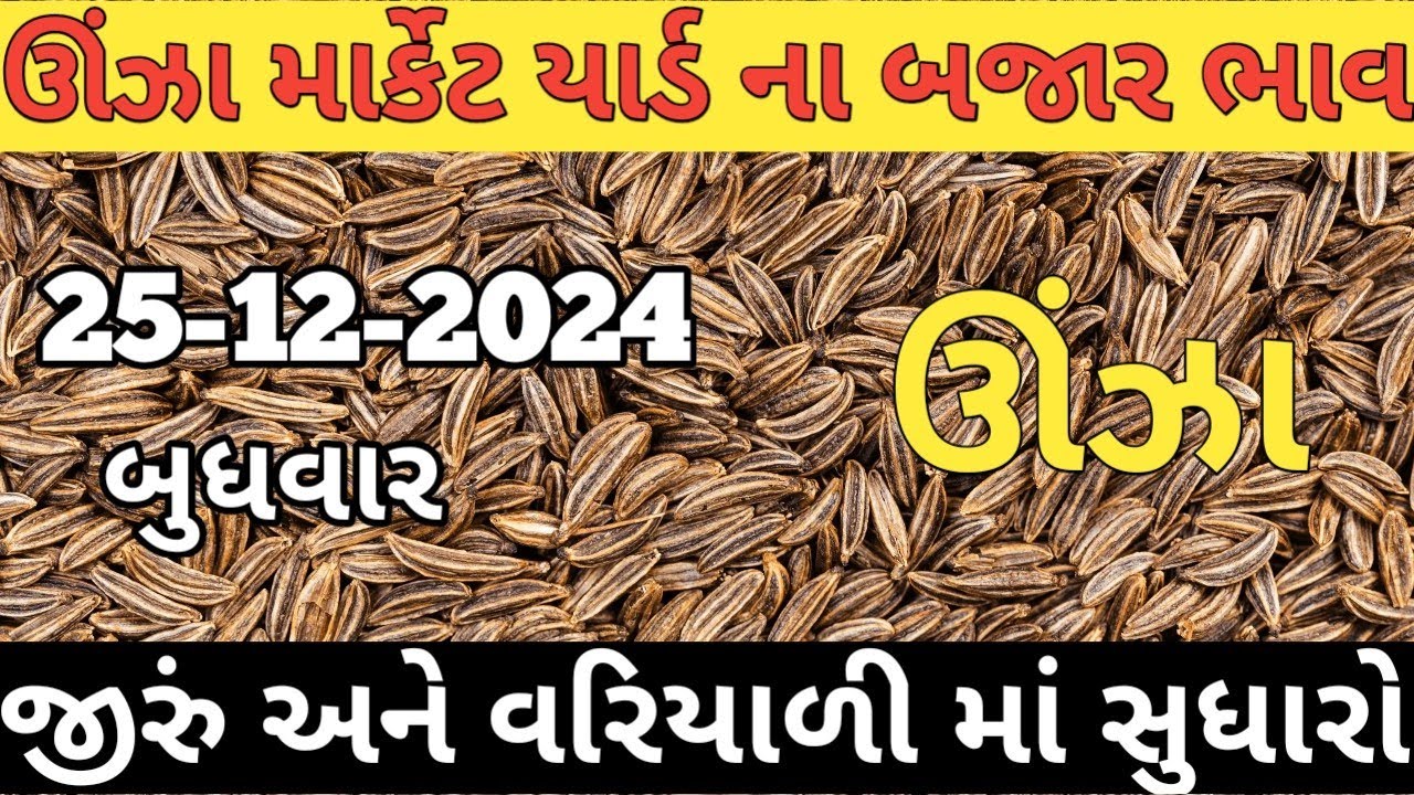 ઊંઝા ના બજાર ભાવ|aaj na bajar bhav|25-12-2024|unja na bhav|આજ નાબજારભાવ ...