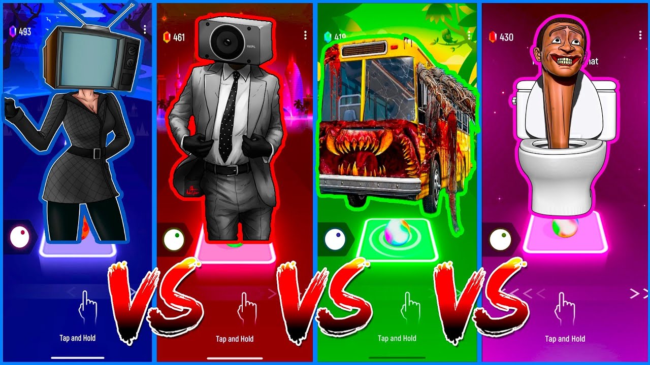 TV Woman 🆚 Cameraman 🆚 Bus Eater 🆚 Skibidi Toilet - Tiles Hop EDM Rush ...
