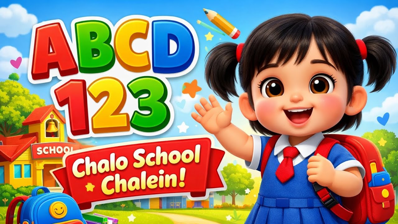 Chalo School Chalein 🎒 | ABC + 123 Hindi Rhymes for Kids | Learning ...