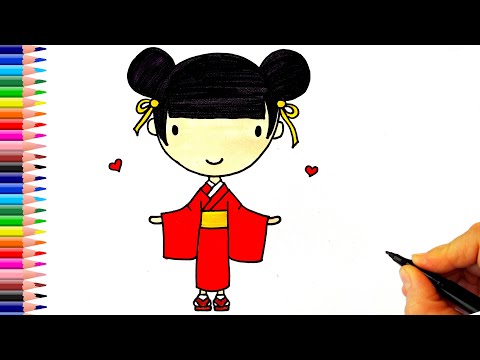 Sevimli  Kimonolu Japon Kızı Çizimi - Kolay Çizimler - Kız Çizimleri Kolay