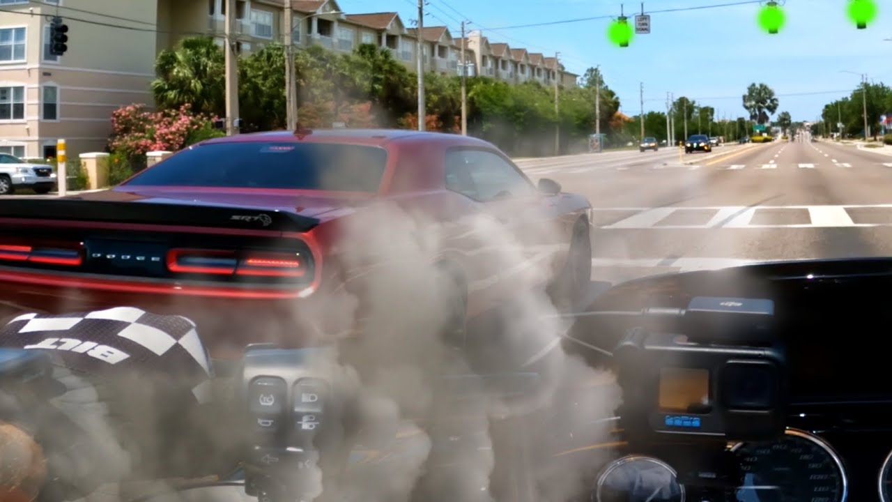 Hellcat vs. Harley Street Glide | Clearwater Beach - YouTube