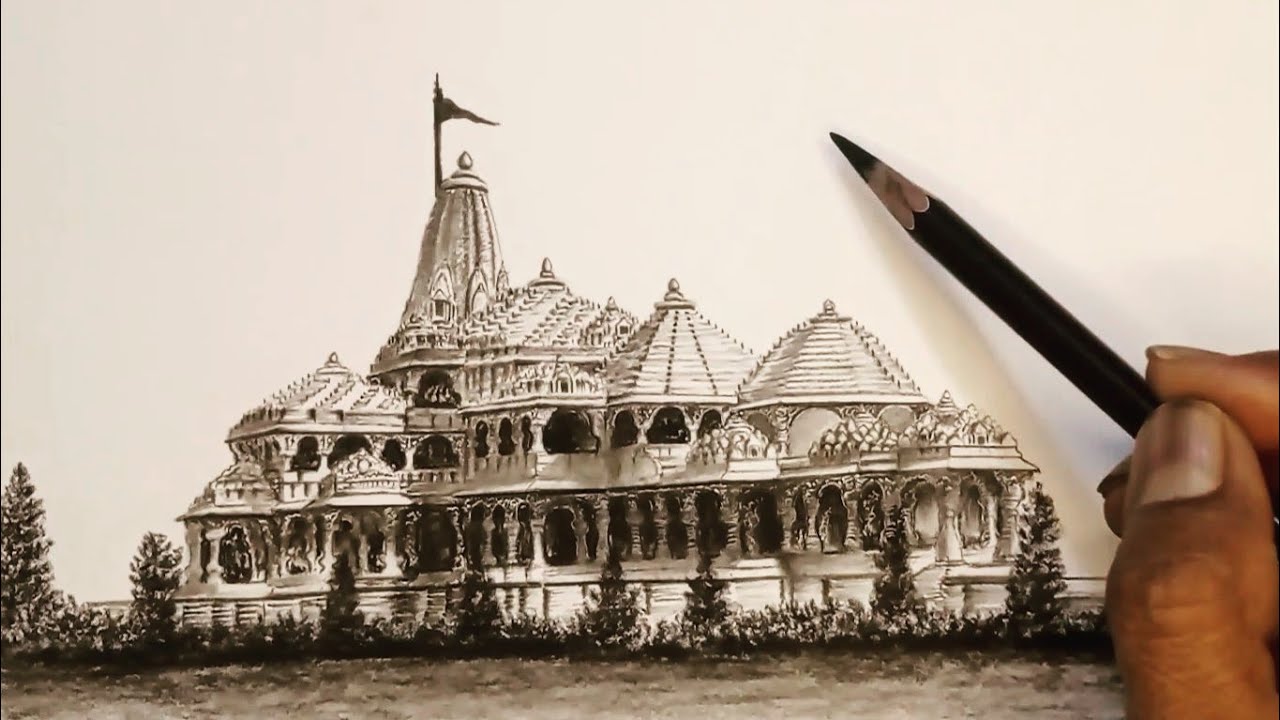 Shree Ram temple landscape drawing by pencils with easy ways. जय श्री ...